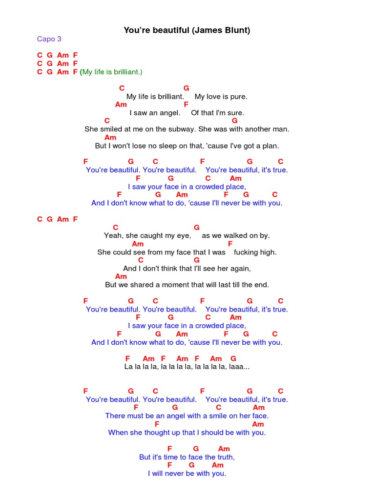 You're Beautiful (James Blunt) : (My Life Is Brilliant.) | PDF ...