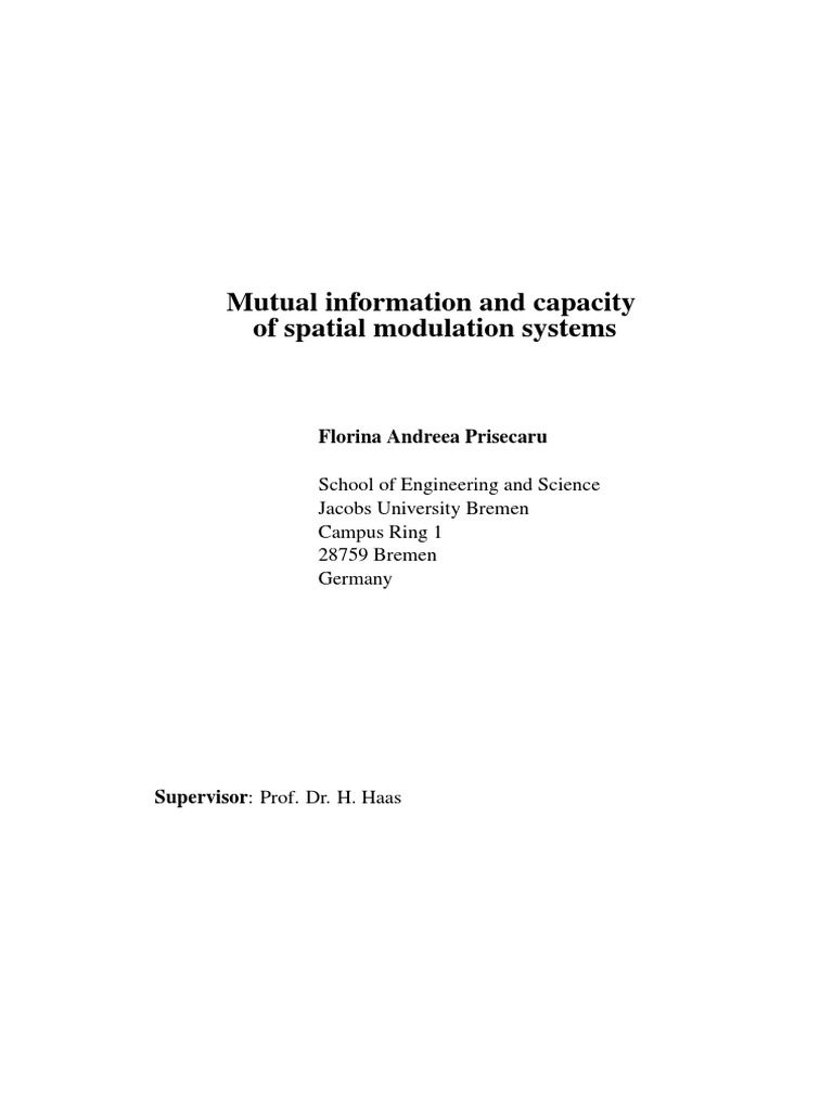 Mutual Information And Capacity Of Spatial Modulation Systems Pdf Pdf