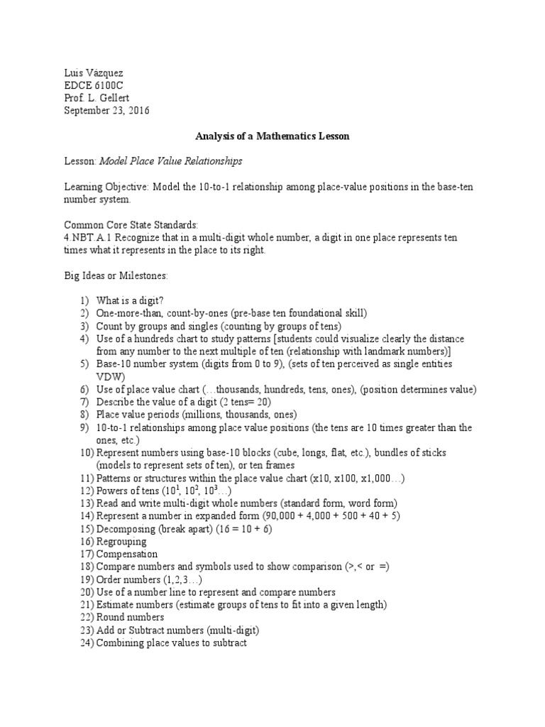 Modeling Place Value Relationships | PDF