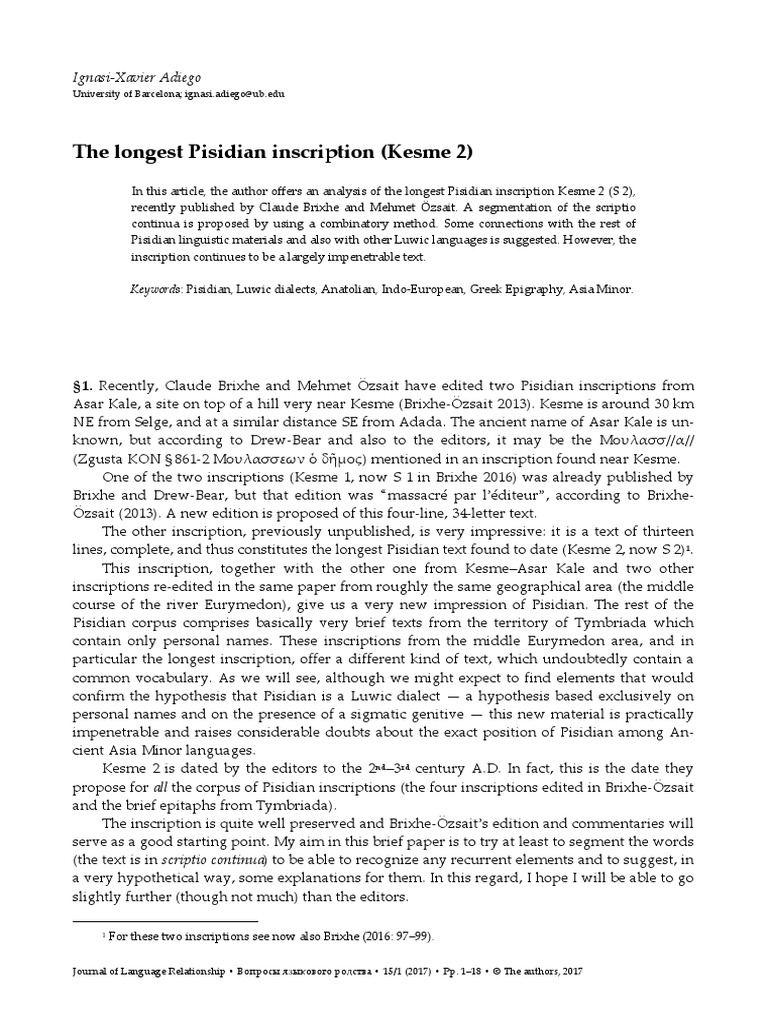 The Longest Pisidian Inscription | PDF | Syllable | Greek Alphabet