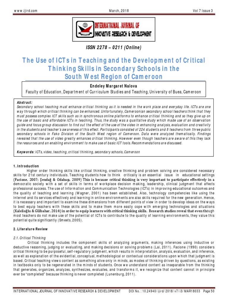 Ict and Critical Thinking | PDF | Educational Technology | Critical ...