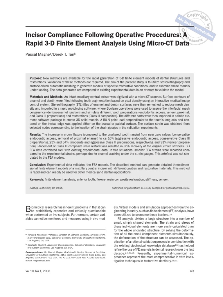 Incisor Compliance Following Operative Procedures ARapid 3D Finite Element Analysis Using Micro ...