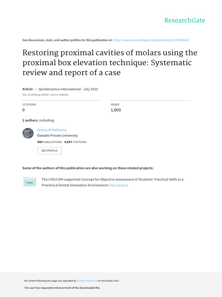 PROXIMAL BOX ELEVATION SYSTEMATIC REVIEW Kielbassa - Phlipp - QI-2015 ...