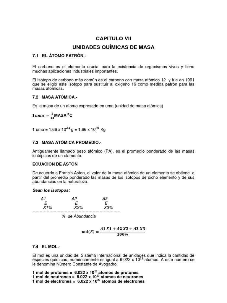 Unidades químicas de masa: átomo, mol y composición centesimal | PDF ...