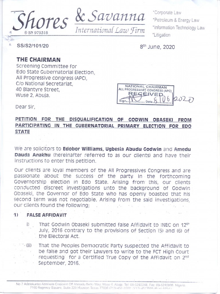 DOCUMENT (1): Petition for Disqualification