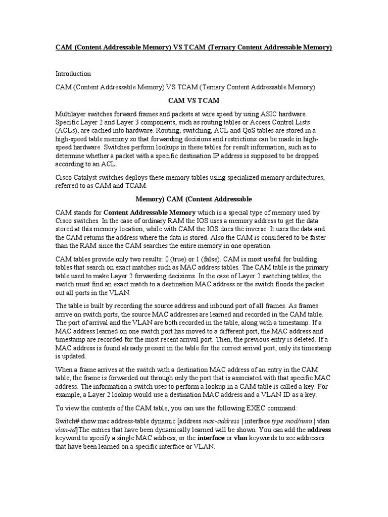 CAM (Content Addressable Memory) VS TCAM (Ternary Content Addressable Memory) | PDF | Networks ...