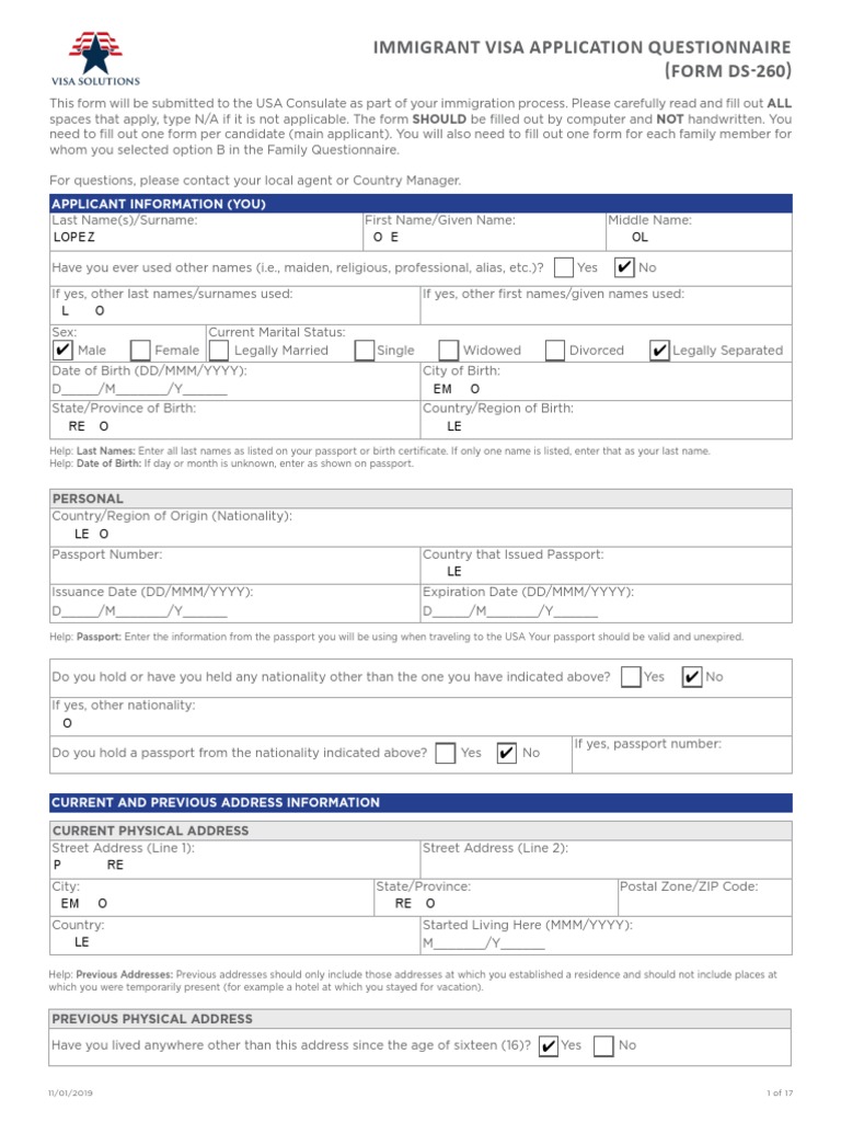DS-260 Immigrant Visa Application Questionnaire (Nov 2019) | PDF | Zip ...
