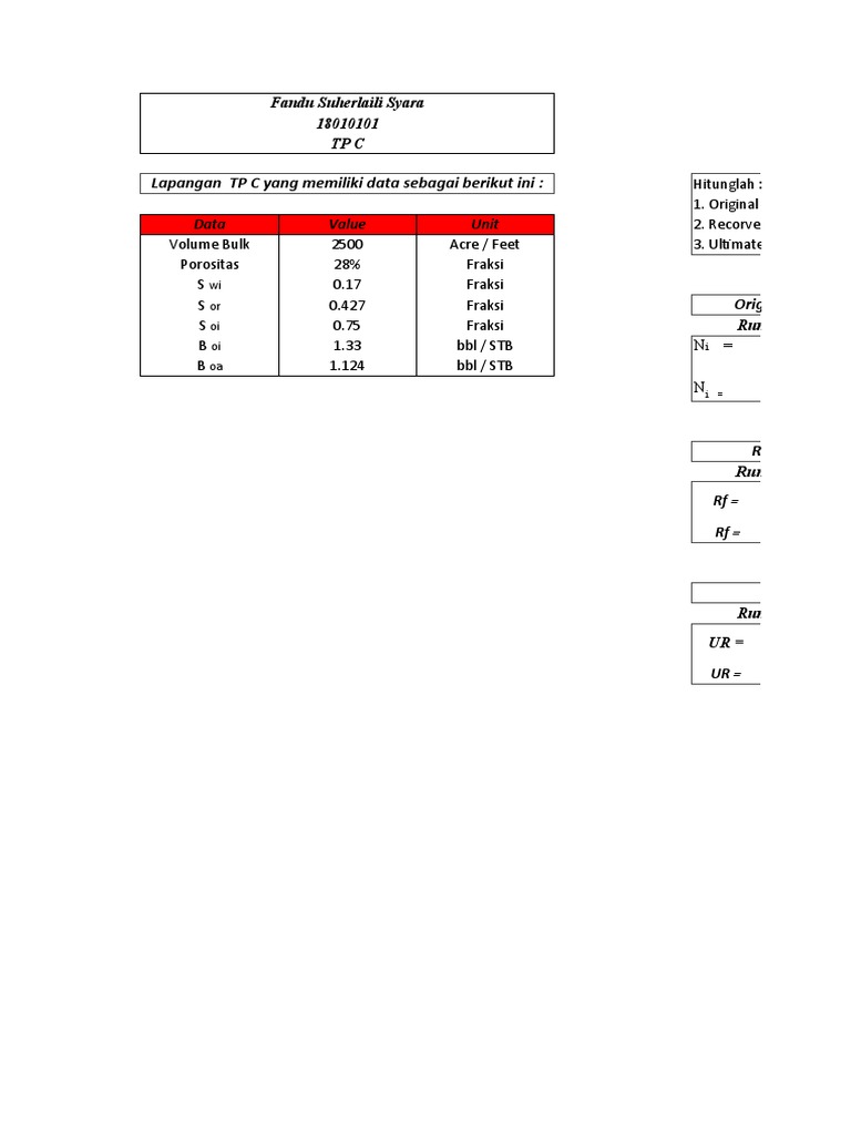 Calculation of Original Oil in Place, Recovery Factor, and Ultimate ...
