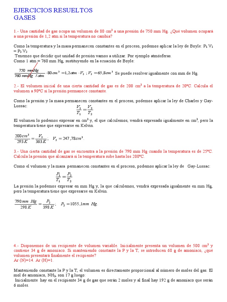 Problemas Resueltos de Gases Ideales PDF | PDF | Gases | Mole (Unidad)
