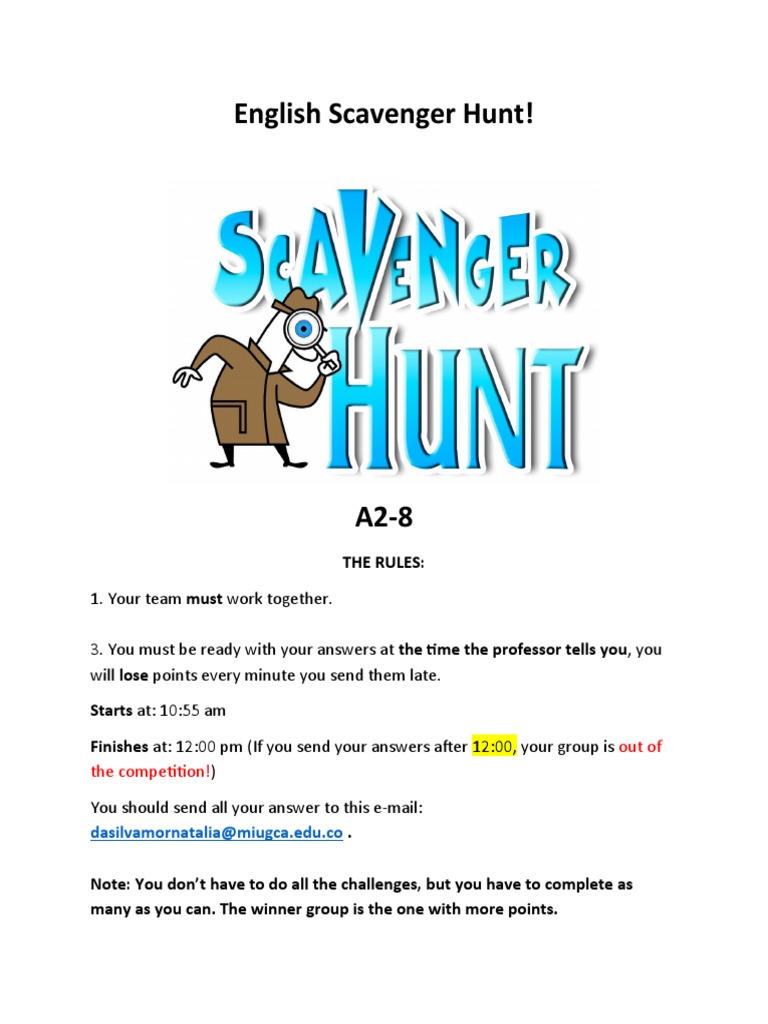 English Scavenger Hunt | PDF
