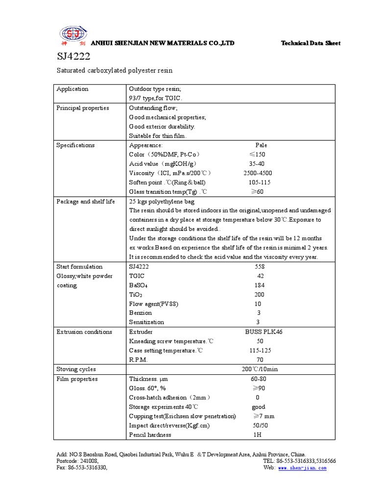 Saturated Carboxylated Polyester Resin | PDF | Extrusion | Polyester