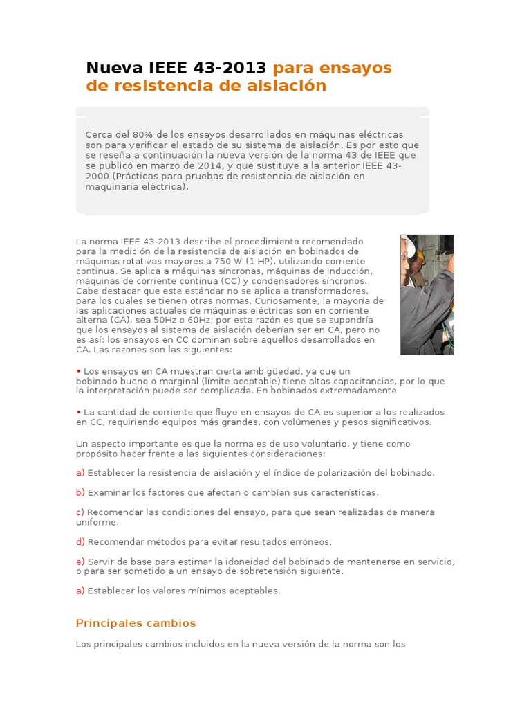 Nueva IEEE 43 2013 para Ensayos de Resistencia de Aislacion PDF | PDF ...