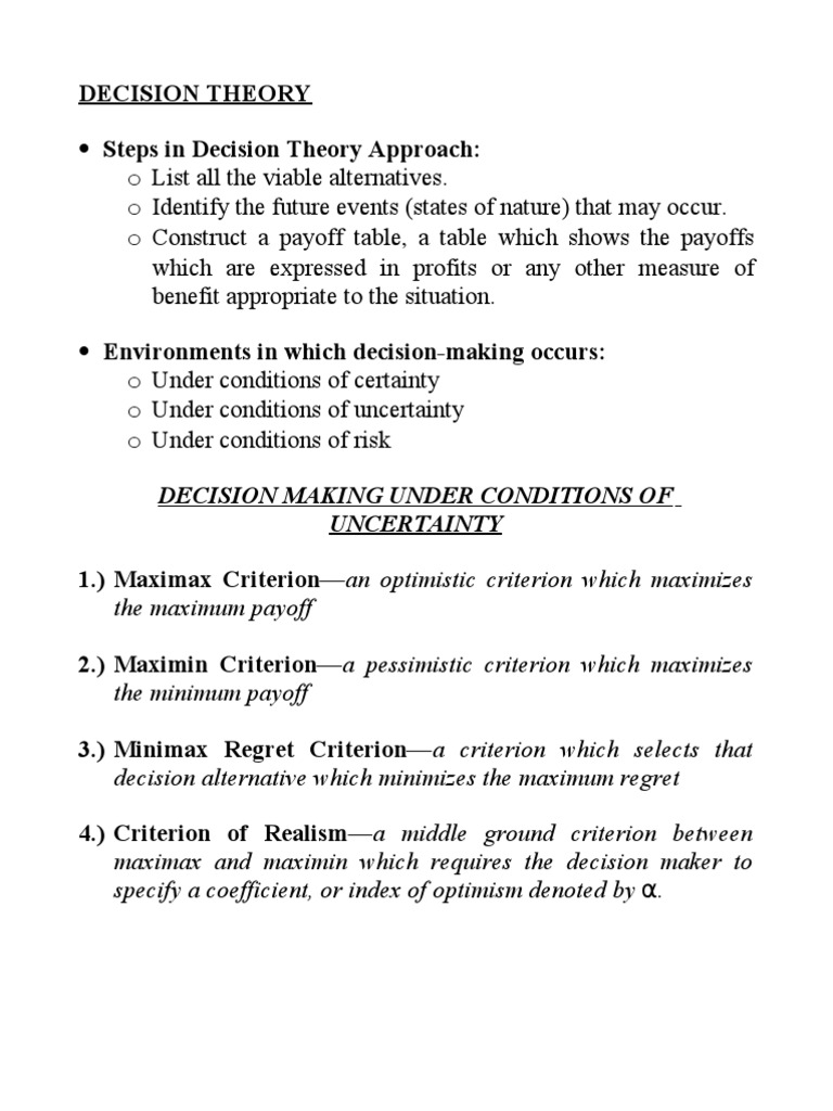 Decision Theory Approaches and Criteria | PDF | Applied Mathematics ...