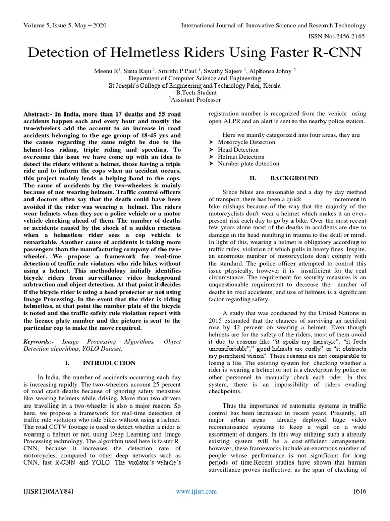 Detection Of Helmetless Riders Using Faster R Cnn Pdf Motorcycle