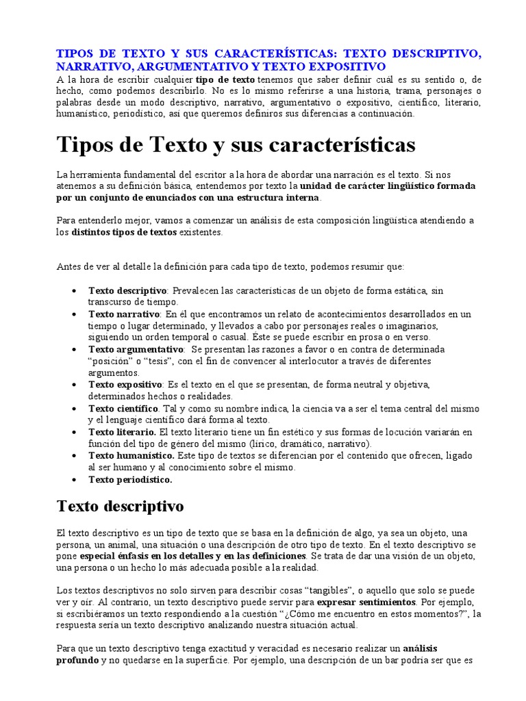 Tipos de Texto y Sus Características | PDF | Narrativa | Science