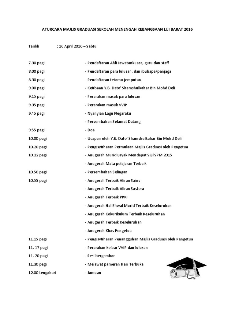 Aturcara Majlis Graduasi 2016 | PDF