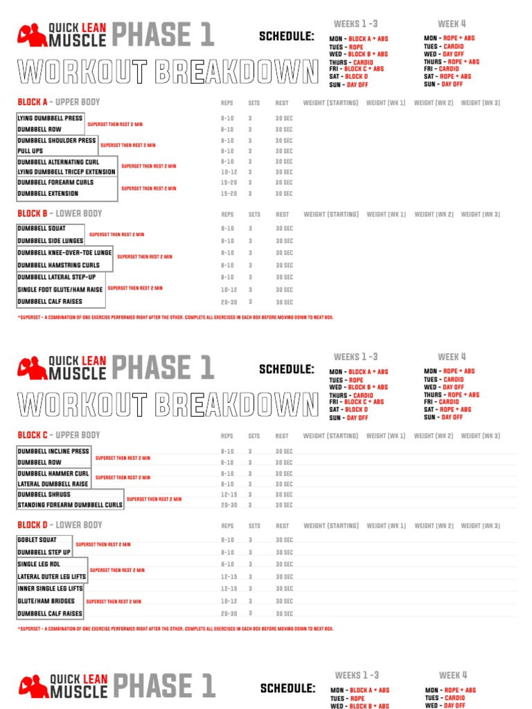 Phase 1: Workout Breakdown | PDF | Weight Training | Physical Exercise