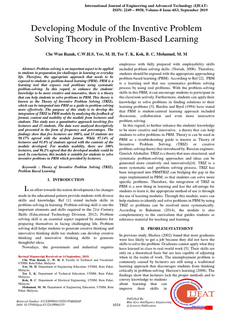 Developing Module of The Inventive Problem Solving Theory in Problem-Based Learning | PDF ...