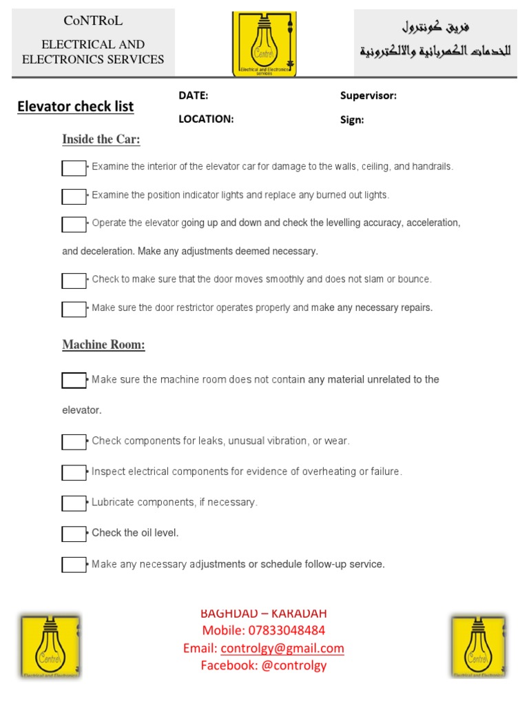 Elevator Check List: Control | PDF | Elevator | Building Engineering