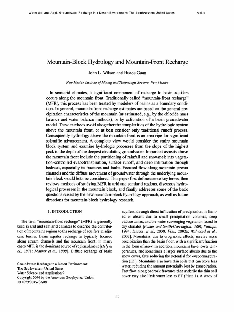 Mountain-Block Hydrology and Mountain-Front Recharge | PDF | Aquifer ...