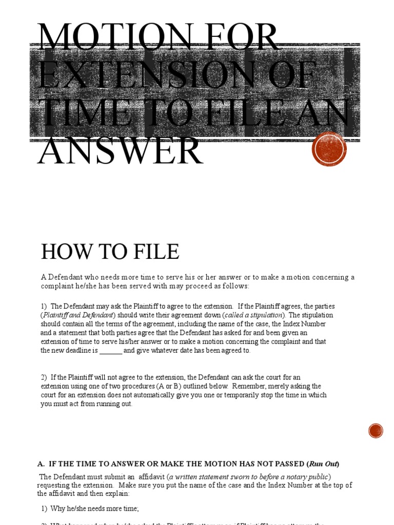 Motion For Extension of Time To File An Answer | PDF | Complaint ...