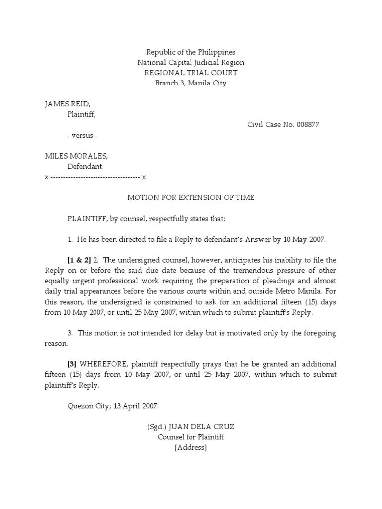 Motion For Extension of Time | PDF | Separation Of Powers | Lawsuit