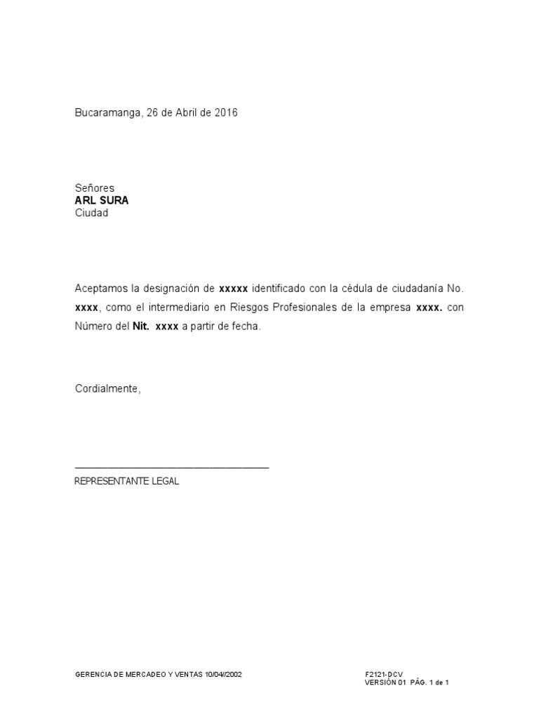 Carta Intermediario Traslado Arl | PDF