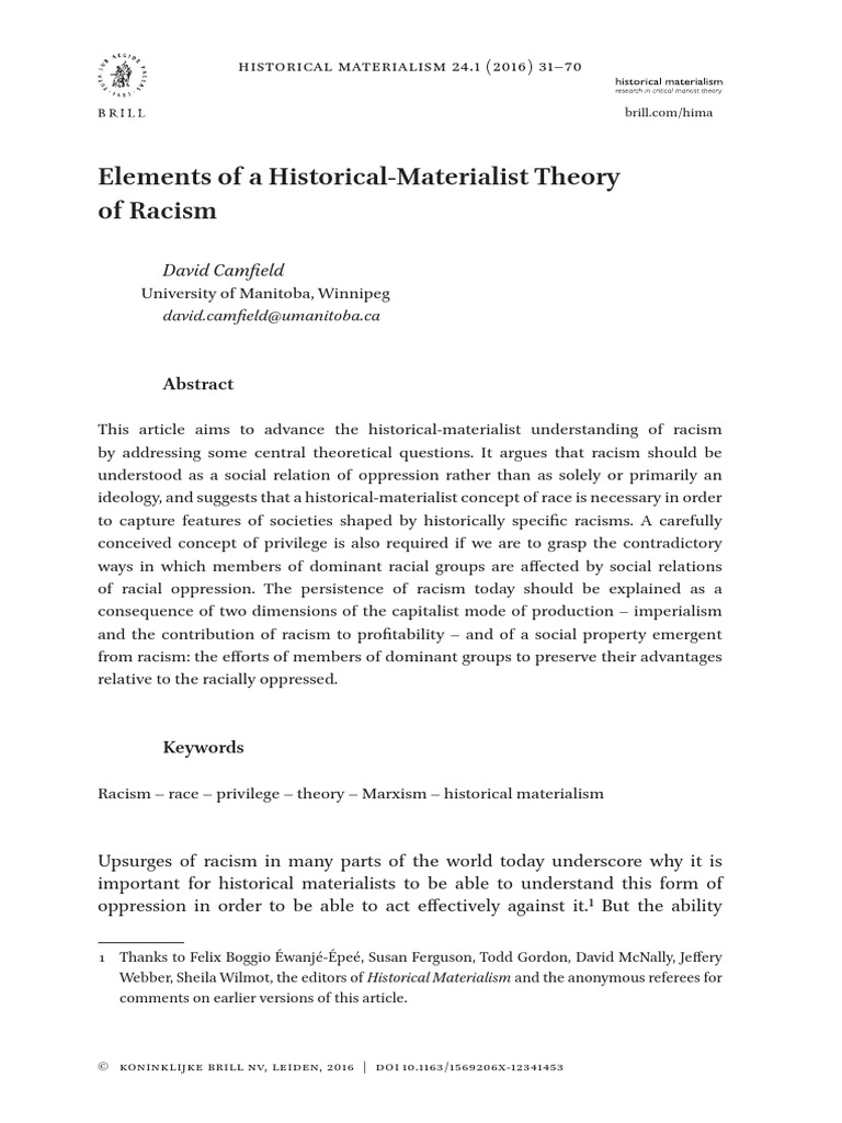 Elements of A Historical-Materialist Theory of Racism: David Camfield ...
