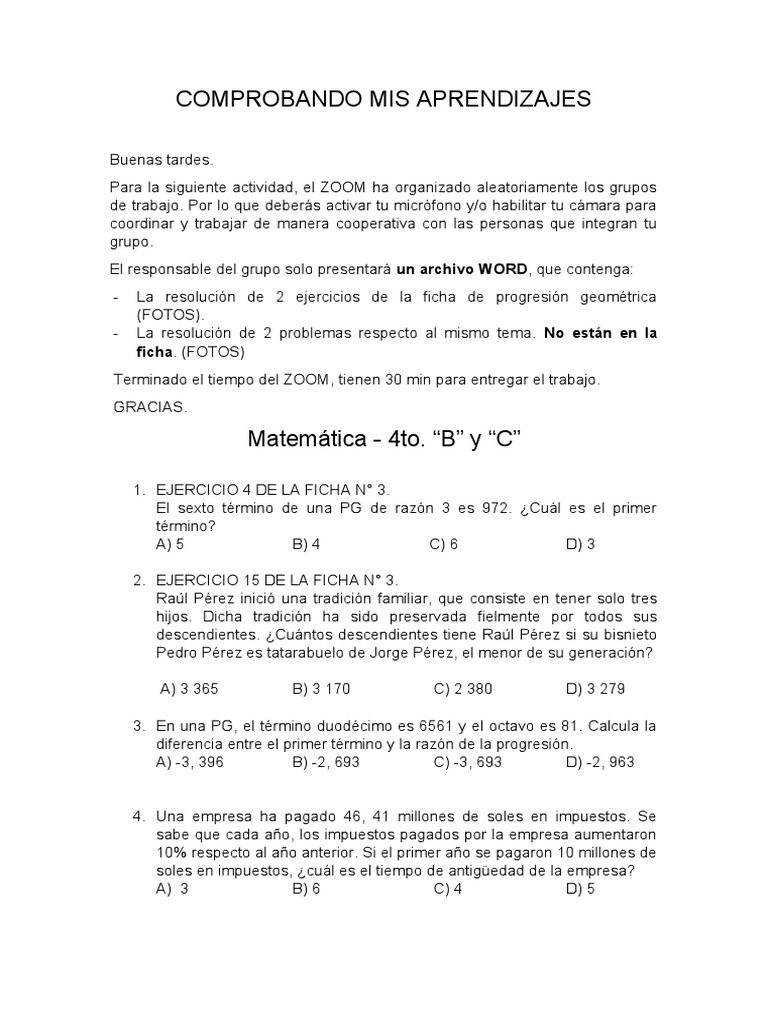 COMPROBANDO MIS APRENDIZAJES 4to | PDF