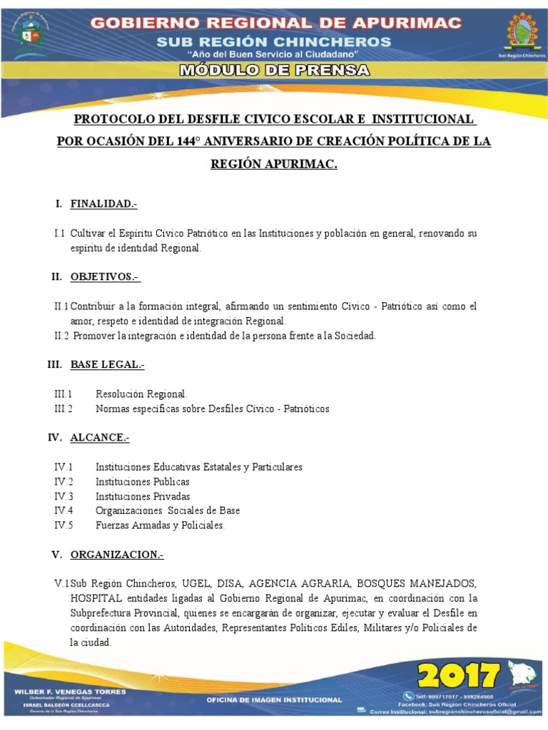 Ceremonia Protocolar Por Aniversario 144° | PDF | Gobierno | Agitación