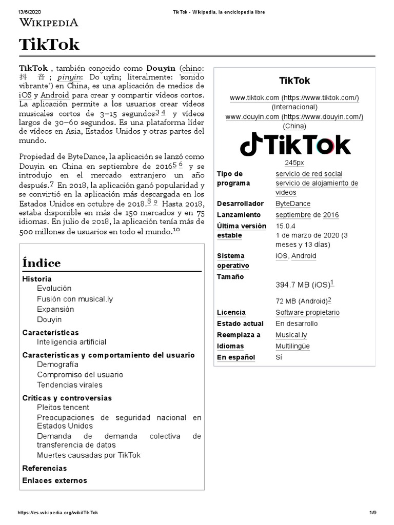 TikTok - Wikipedia, La Enciclopedia Libre | PDF | Software móvil ...