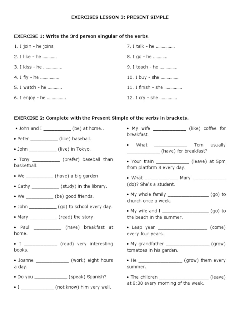 Exercises Lesson 3: Present Simple | PDF | Linguistic Morphology | Grammar