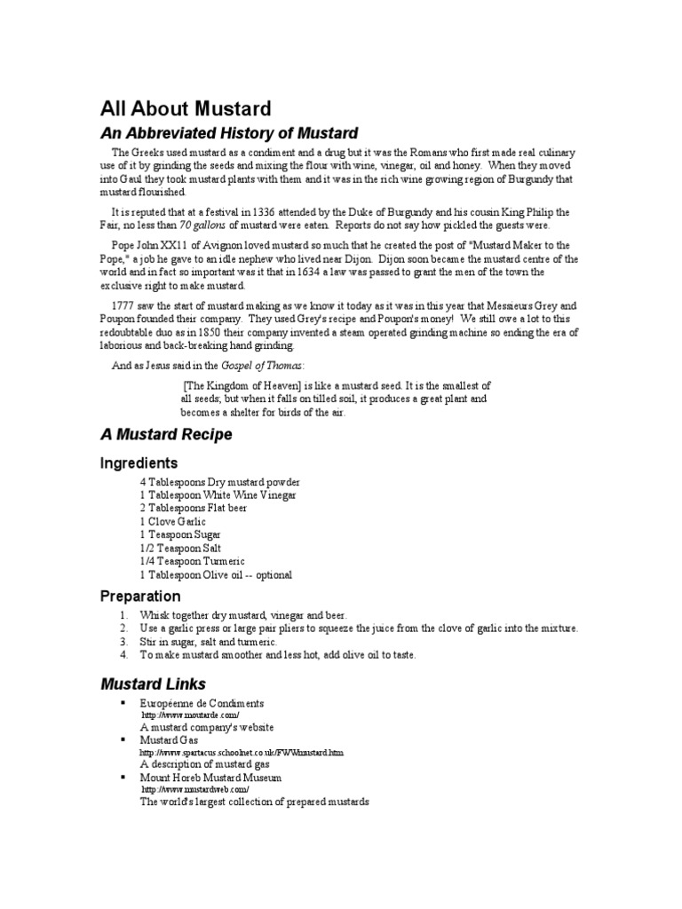 All About Mustard: An Abbreviated History of Mustard | PDF | Mustard ...