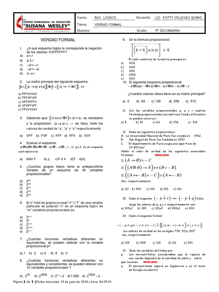 Verdad Formal 5to | PDF | Proposición | Sintaxis (Lógica)