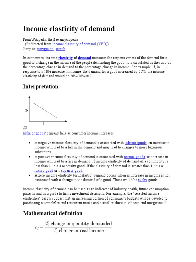 Income Elasticity of Demand: Interpretation | PDF | Demand | Price ...