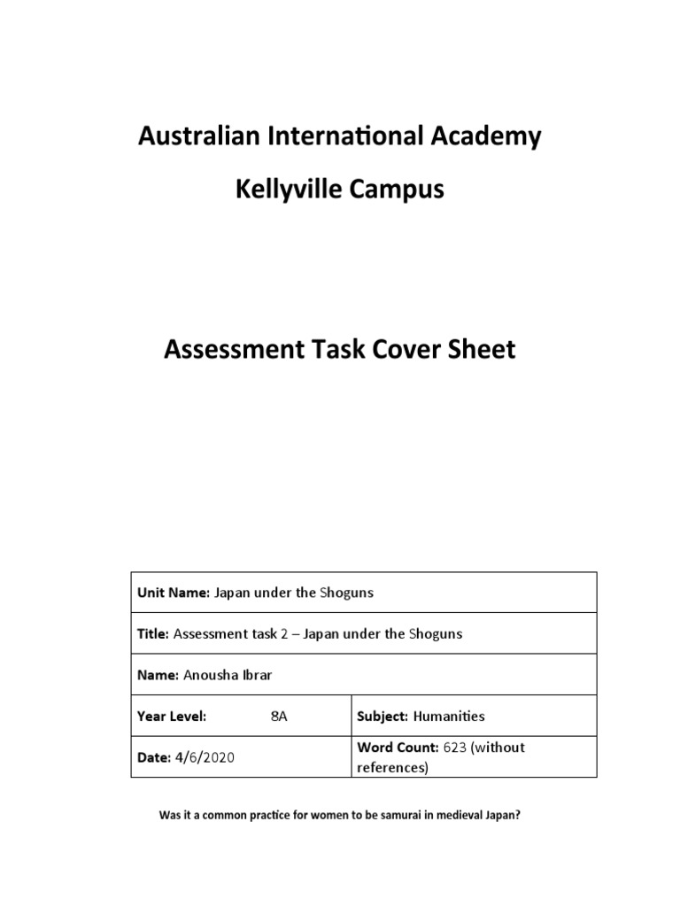 Assessment Task 2 - Japan Under The Shoguns - Anousha | PDF | Japanese ...