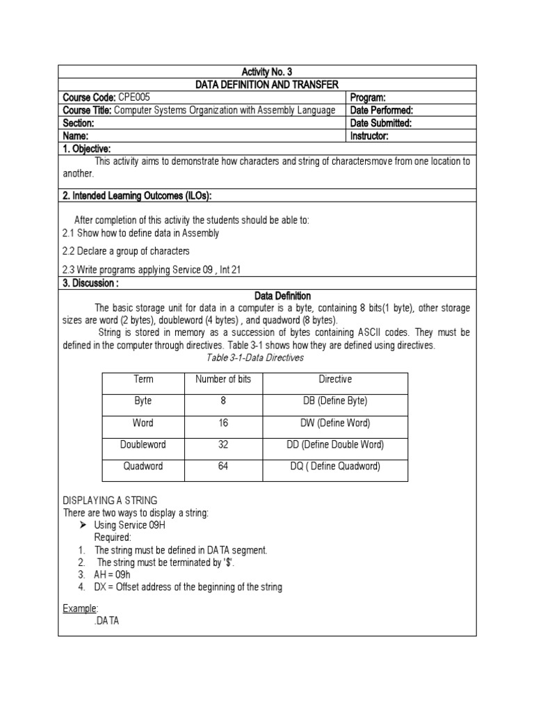Activity No 3 Data Definition and Transfer | PDF | String (Computer Science) | Integer (Computer ...