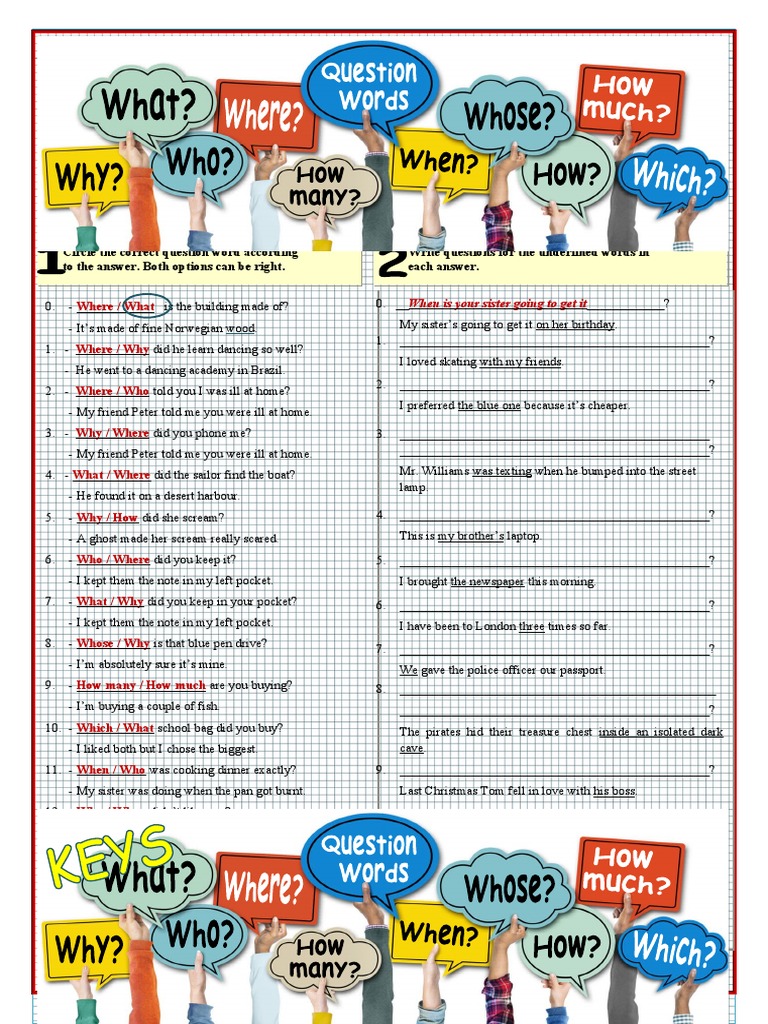 Question Words and Answers Worksheet | PDF | Language Arts & Discipline