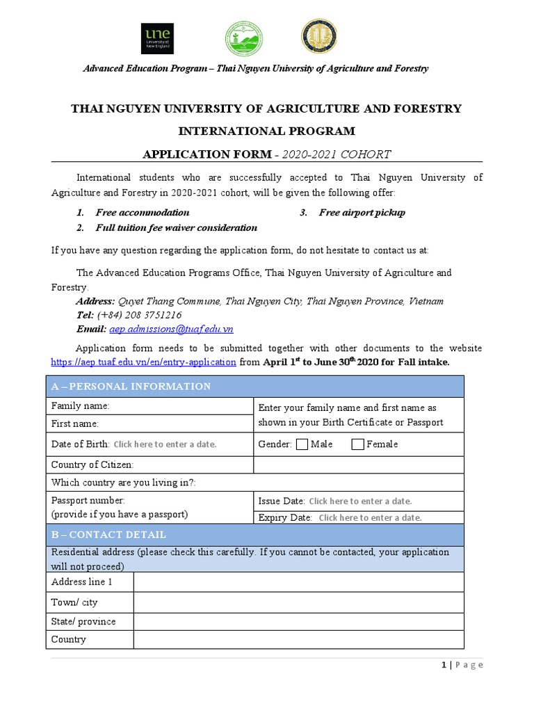 Thai Nguyen University Application Form | PDF | Behavior Modification ...