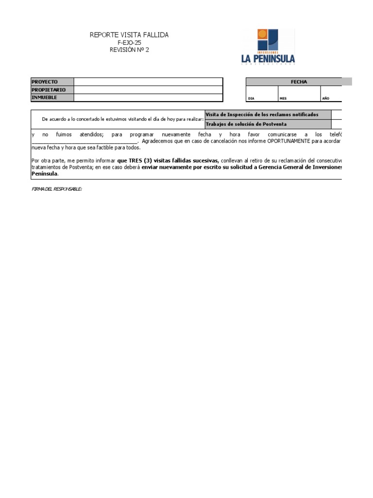 Reporte de Visita Fallida | PDF