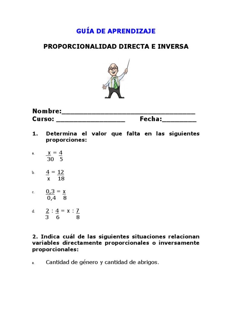 Guía de Proporcionalidad Directa e Inversa | PDF | Enseñanza de ...