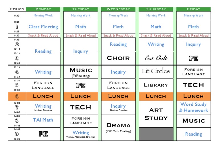 Weekly Calendar 2nd Semester | PDF