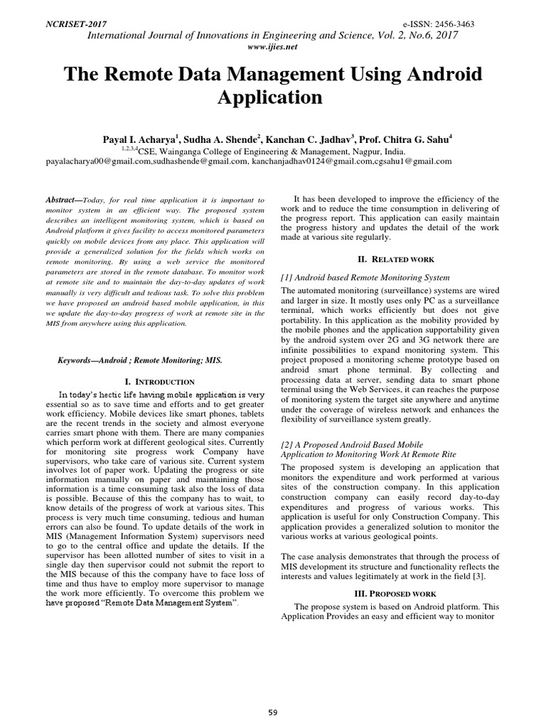 The Remote Data Management Using Android Application | PDF | Android (Operating System) | Smartphone