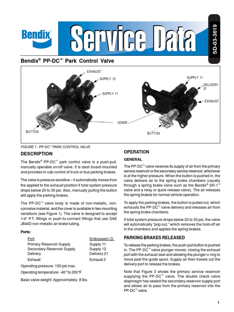 Bendix PP-DC Park Control Valve: Description | PDF | Valve | Brake