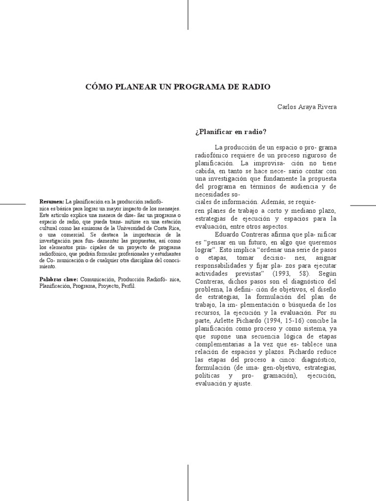 Como Planificar Un Programa en Radio | PDF | Radio | Presupuesto