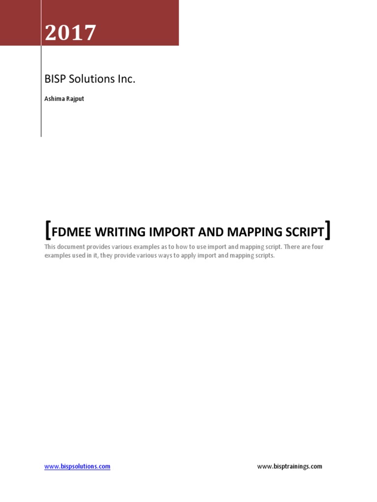 Fdmee Writing Import And Mapping Script Bisp Solutions Inc Pdf