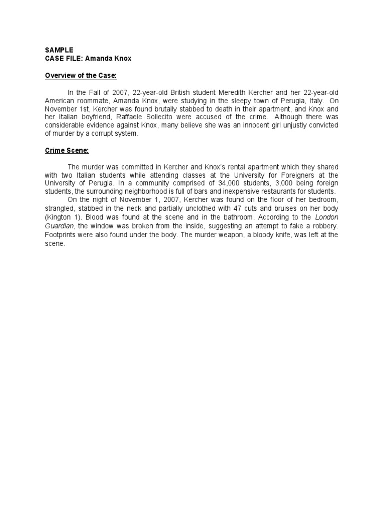 Sample CASE FILE: Amanda Knox Overview of The Case | PDF