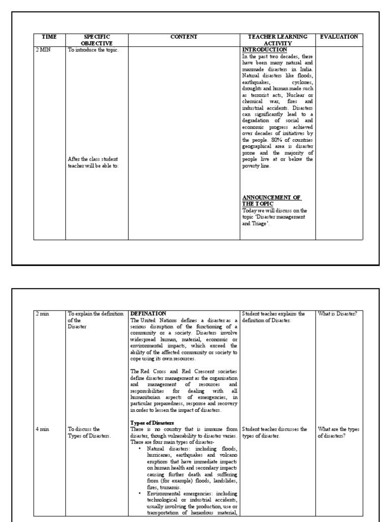 Lesson Plan On Disaster Management | PDF | Natural Disasters ...