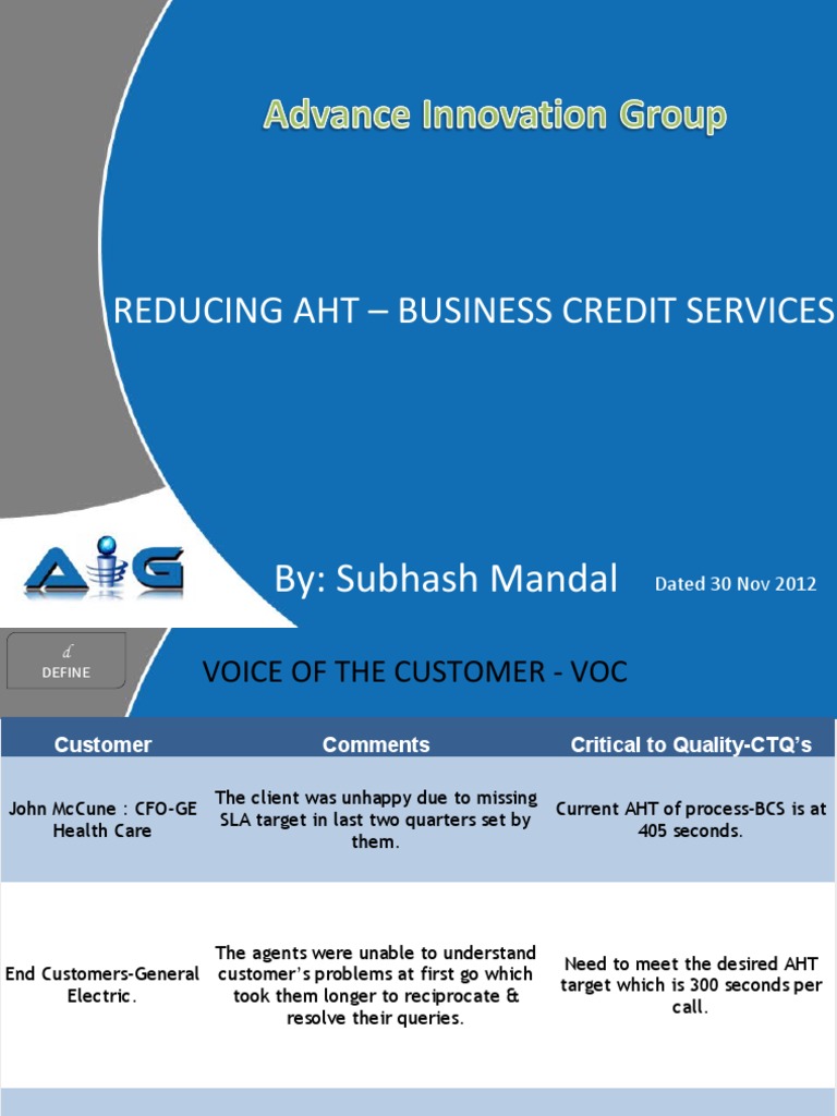 Reducing Aht - Business Credit Services: By: Subhash Mandal | PDF ...