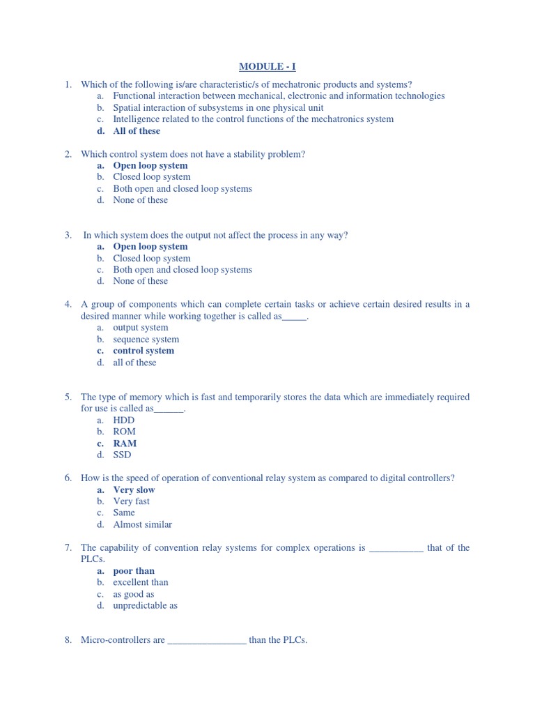 Mechatronics & PLC Quiz | PDF | Flow Measurement | Programmable Logic ...